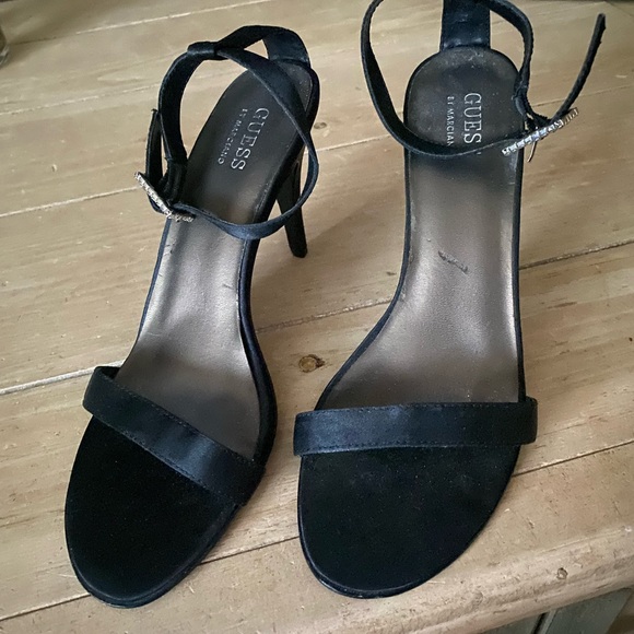 Guess | Shoes | Guess Black Satin Ankle Strap Heels 4 | Poshmark